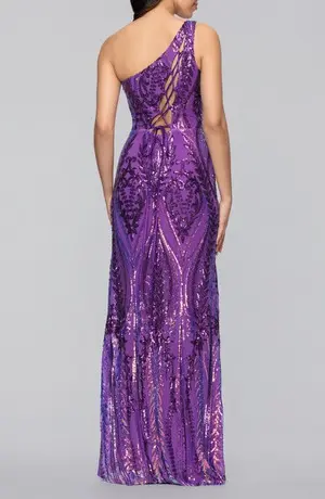BLONDIE NITES Sequin Tie-back Gown - Purple Multi