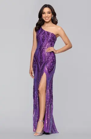 BLONDIE NITES Sequin Tie-back Gown - Purple Multi