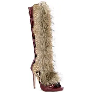 AZALEA WANG Shaine Open Toe Boots - Beige/red