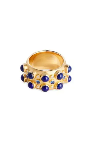 GRACE WINFREY Trio Cabochon Cigar Band Ring - Lapis/blue Sapphire/diamond