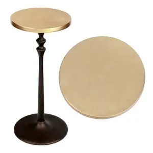 JONATHAN Y Lulu 19.5" Art Deco Classic Pedestal Round Metal Drink Table And Decorative End Table - Oil Rubbed Bronze/gold