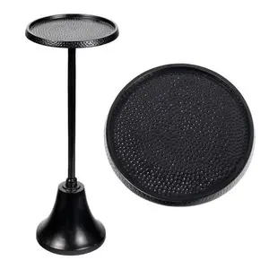 JONATHAN Y Irida 24" Art Deco Designer Pedestal Drink Table And Decorative End Table With Hammered Round Top And Bell Base - Antique Black