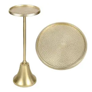 JONATHAN Y Irida 24" Art Deco Designer Pedestal Drink Table And Decorative End Table With Hammered Round Top And Bell Base - Antique Gold