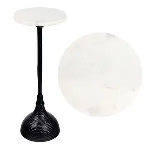 JONATHAN Y Ava Contemporary Round Marble Top Drink Table - Black