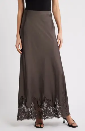 PETAL & PUP Alira Satin & Lace Midi Skirt