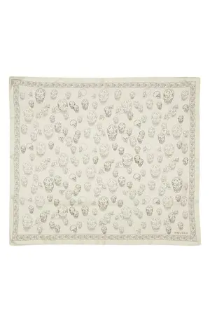 Alexander McQueen Hand Painted Skull Silk Chiffon Square Scarf - Ivory/black