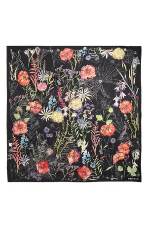 Alexander McQueen Spider Floral Silk Twill Square Scarf - Black/ivory