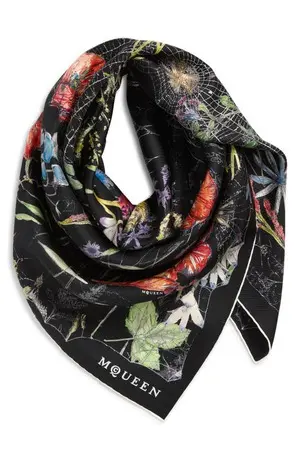 Alexander McQueen Spider Floral Silk Twill Square Scarf