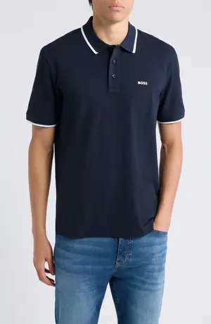 BOSS Parlay Tipped Cotton Polo Dk Bu