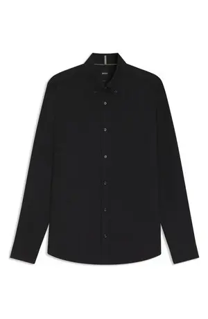 BOSS Roan Slim Fit Solid Cotton Button-down Shirt - Black