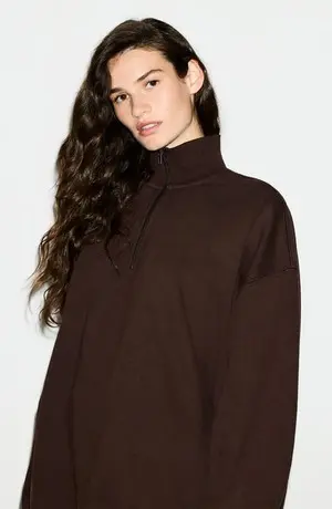 SKIMS Slouchy Half Zip Pullover - Espresso
