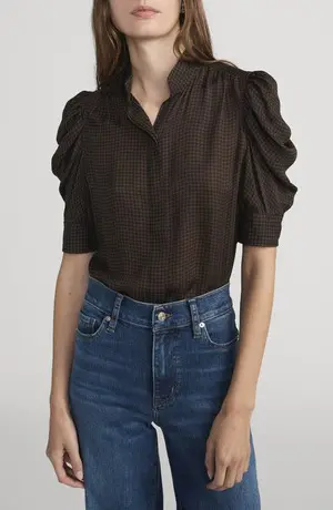 FRAME Houndstooth Gillian Silk Button-up Shirt