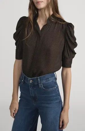 FRAME Houndstooth Gillian Silk Button-up Shirt