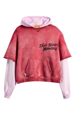DIET STARTS MONDAY Double Layer Distressed Hoodie