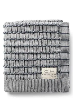 DOMANI HOME Scallop Stripe Pointelle Cotton Knit Baby Blanket - Blue