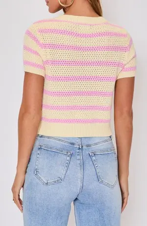 VICI Jessica Stripe Open Stitch Short Sleeve Cardigan