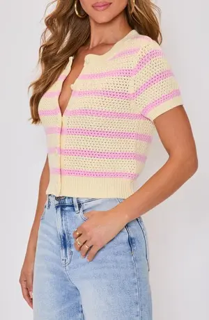 VICI Jessica Stripe Open Stitch Short Sleeve Cardigan