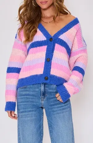 VICI Striped Buttoned Cardigan - Purple Combo
