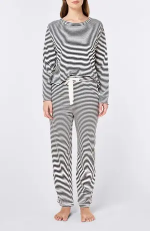 PAPINELLE Jada Stripe Organic Cotton Pajamas - Navy/white Stripe