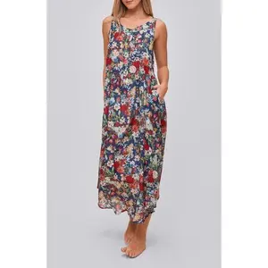 PAPINELLE Holly Floral Pleated Cotton Voile Nightgown - Navy