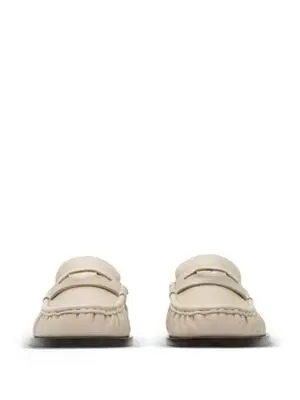 Burberry Leather Cadet Mules With Enamelled Knight Plaque - Neutrals