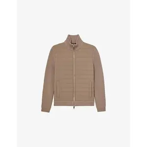 REISS Funnel Neck Quilted Jacket - Taupe Brown