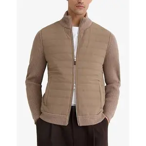 REISS Funnel Neck Quilted Jacket - Taupe Brown