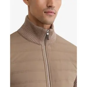REISS Funnel Neck Quilted Jacket - Taupe Brown