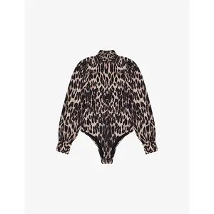 RO&ZO Leopard-print Puff-sleeve Bodysuit