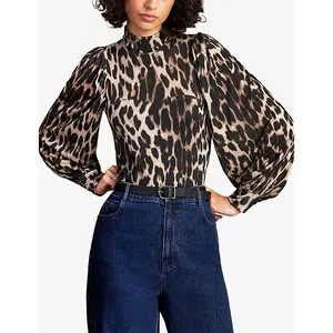 RO&ZO Leopard-print Puff-sleeve Bodysuit