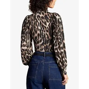 RO&ZO Leopard-print Puff-sleeve Bodysuit