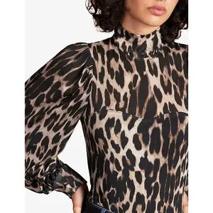 RO&ZO Leopard-print Puff-sleeve Bodysuit
