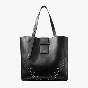JIMMY CHOO Soft Grained Calf Skin Tote Bag With Textured Stars - Black