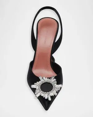 Amina Muaddi 95mm Begum Satin Slingback Pumps - Black