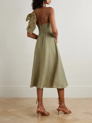 Farm Rio Green Striped Monsterea Leaf Sleeveless Midi Dress Green / L