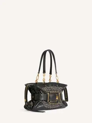 Balmain Leather And Monogram Jacquard Anthem Bag - Black