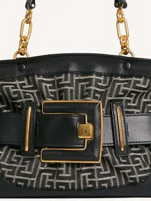 Balmain Leather And Monogram Jacquard Anthem Bag - Black