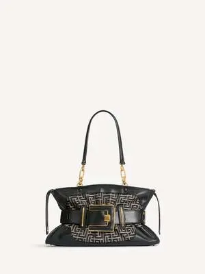 Balmain Leather And Monogram Jacquard Anthem Bag - Black