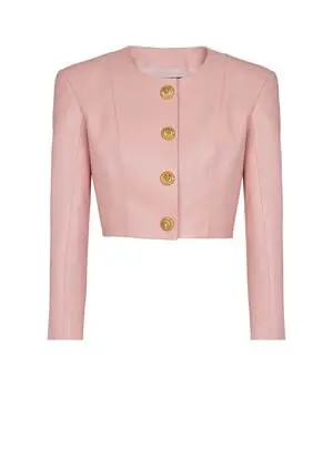 Balmain Cropped Lambskin Jacket - Pink