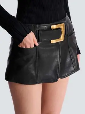 Balmain Belted Leather Mini Skirt