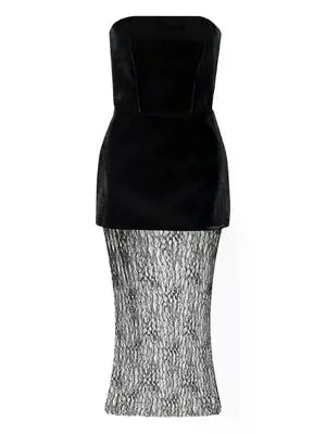 VESTIAIRE D'UN OISEAU LIBRE Velvet Lace Midi Dress - Black