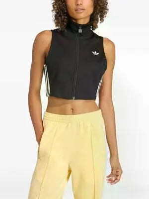 Adidas Logo Embroidered High Neck Zip Up Cropped Top