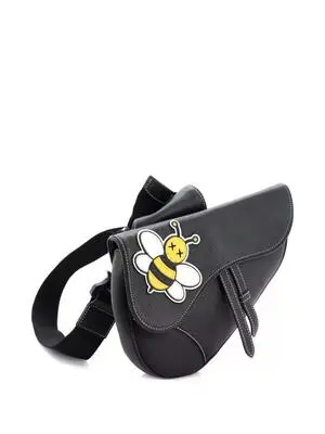 Dior Kaws Saddle Leather Applique Crossbody Bag - Black