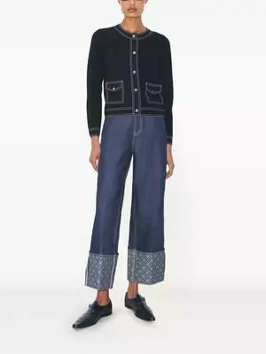 Tory Burch Topstitch Pocket Cardigan - Black
