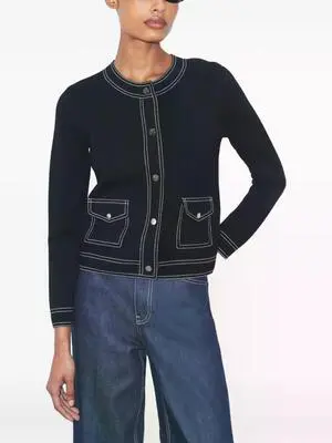 Tory Burch Topstitch Pocket Cardigan - Black