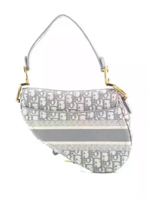 Dior Saddle Handbag Logo Embroidered Oblique Canvas Medium Shoulder Bag - Grey