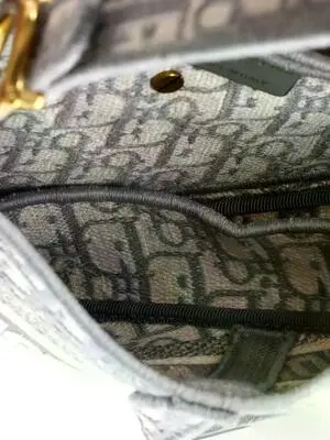 Dior Saddle Handbag Logo Embroidered Oblique Canvas Medium Shoulder Bag - Grey