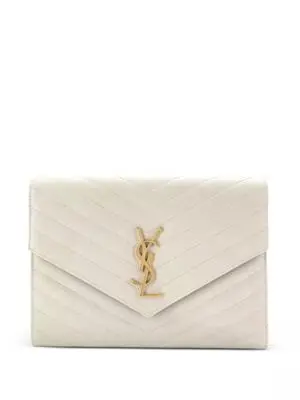 Saint Laurent Classic Monogram Envelope Wristlet - White