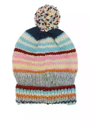 CHAMULA Striped Pom-pom Beanie - Grey