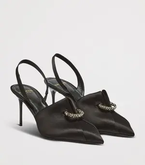 Balmain Satin Pierced Slingback Mules - Black